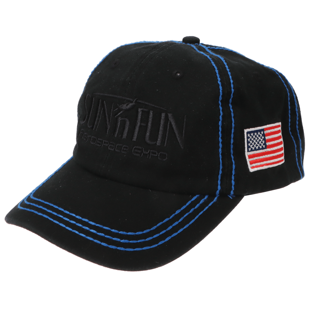 SUN 'n FUN Black/Royal Unstructured Cap w/American Flag Black Embroide ...