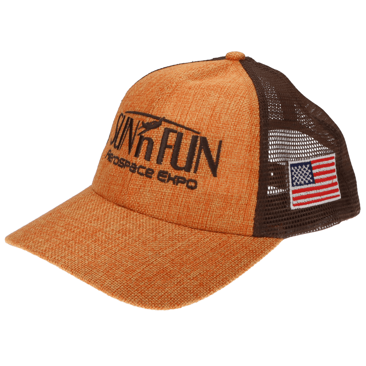 SUN 'n FUN Orange/Brown Low Profile Structured Cap w/American Flag Bro ...